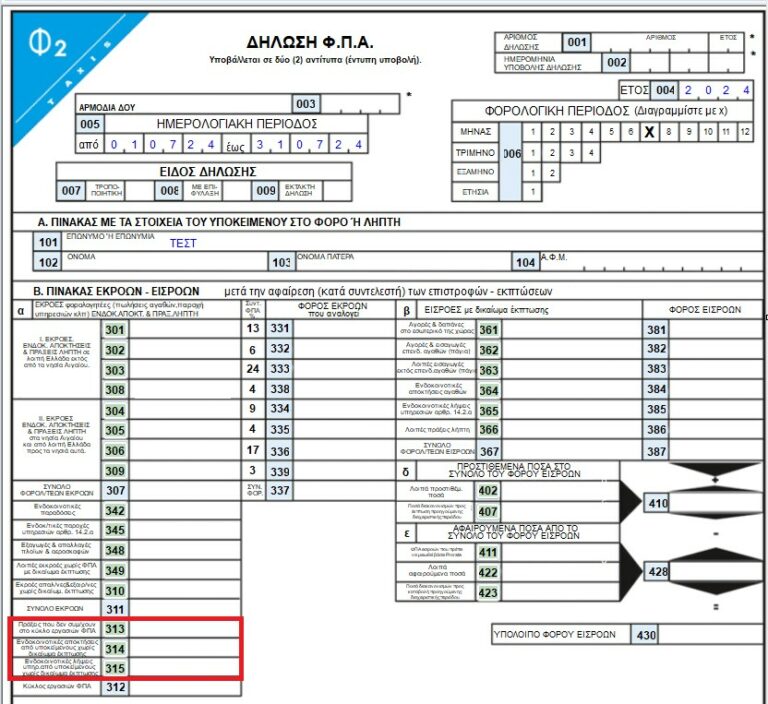 Αλλαγές στο νέο έντυπο ΦΠΑ (Φ2) από 1/7/2024 και μετά, βάσει της Α.1058 ...